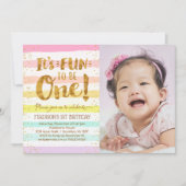 Fun to Be One Girls 1st Birthday Rainbow Photo Invitation | Zazzle