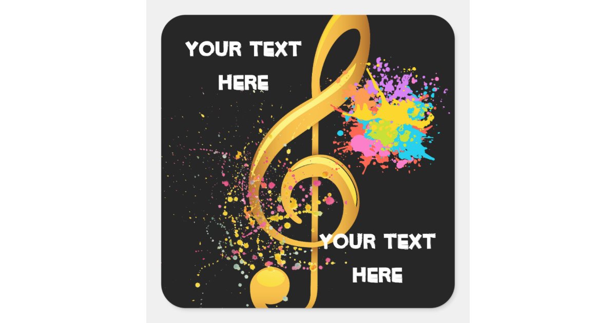 Fun Treble Clef musical note. Editable text Square Sticker | Zazzle