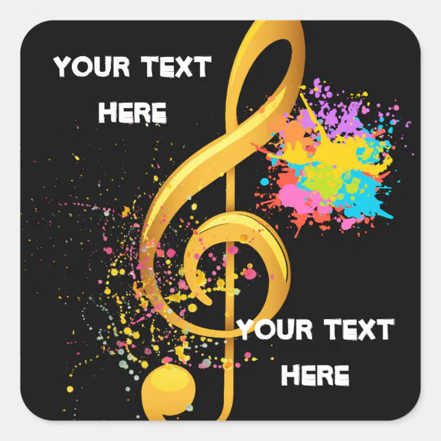 Fun Treble Clef musical note. Editable text Square Sticker | Zazzle