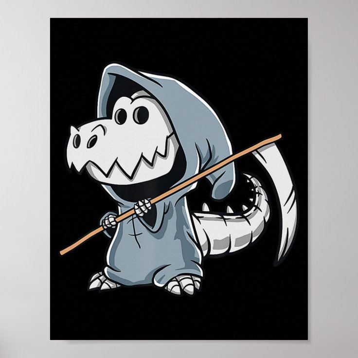 Fun TRex Skeleton Dino Grim Reaper Dinosaur Hallow Poster | Zazzle