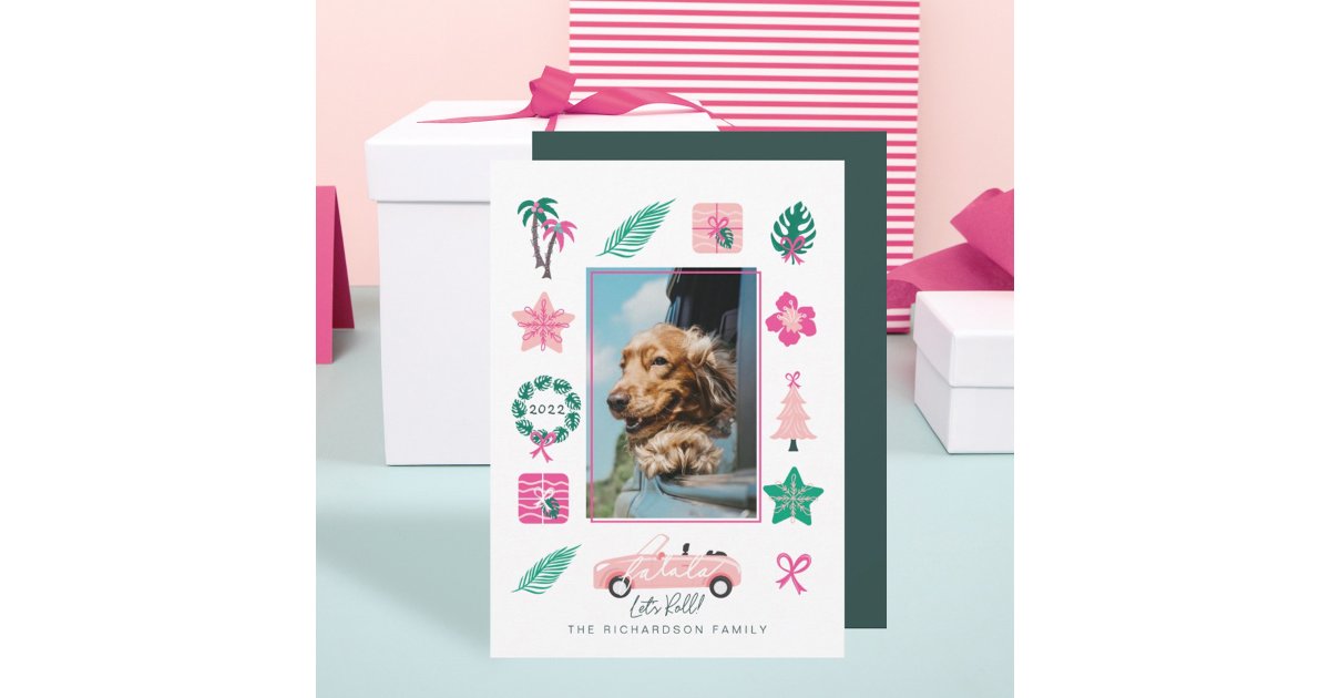 Fun Tropical Christmas Lets Roll Convertible Photo Holiday Card | Zazzle