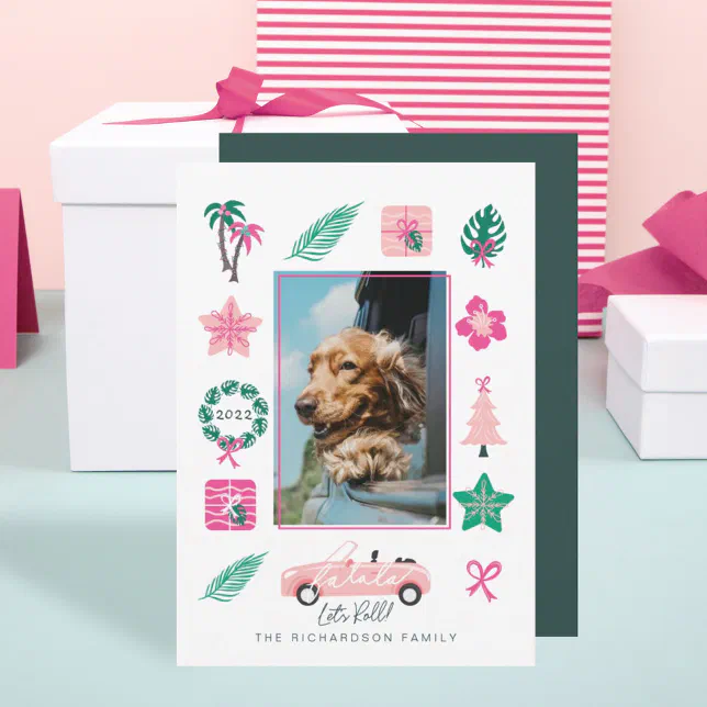 Fun Tropical Christmas Lets Roll Convertible Photo Holiday Card | Zazzle