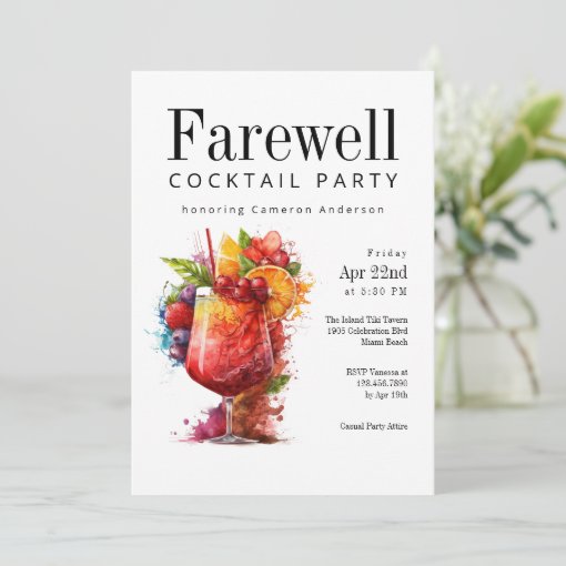 Fun Tropical Farewell Cocktail Party Invitation | Zazzle