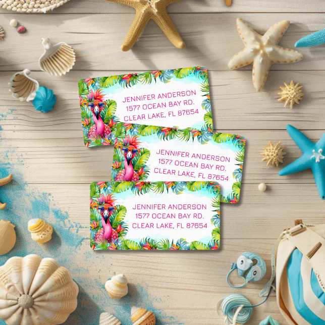 Fun Tropical Flamingo Birthday Return Address Label | Zazzle
