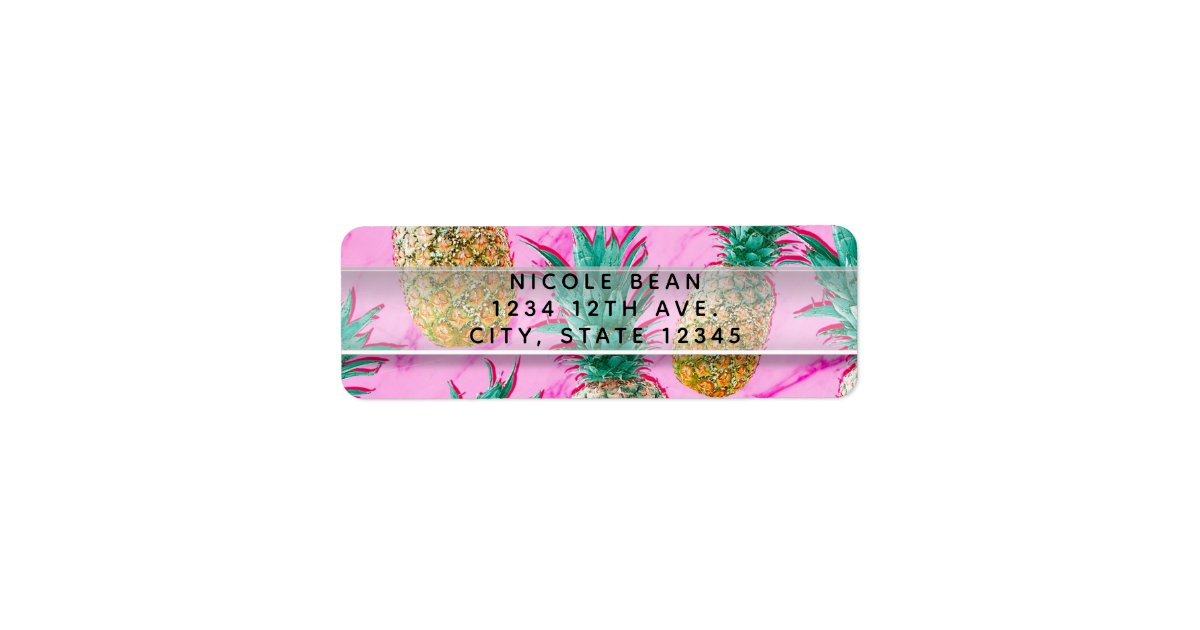 Fun Tropical Pineapples & Pink Marble Chic Party Label | Zazzle