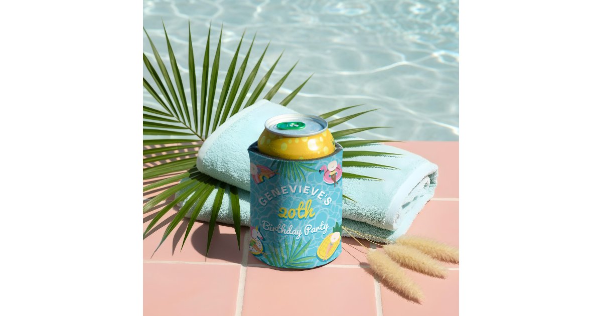 Fun Tropical Summer Pool Floats Birthday Party Can Cooler | Zazzle