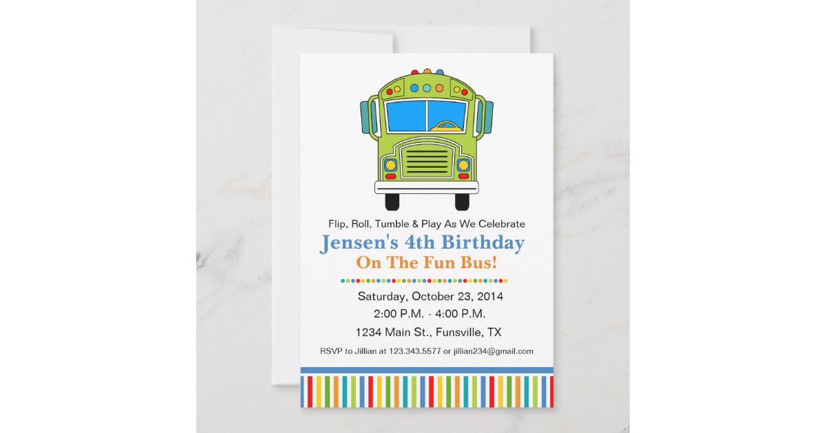 Fun Tumble Bus Birthday Party Invitation | Zazzle