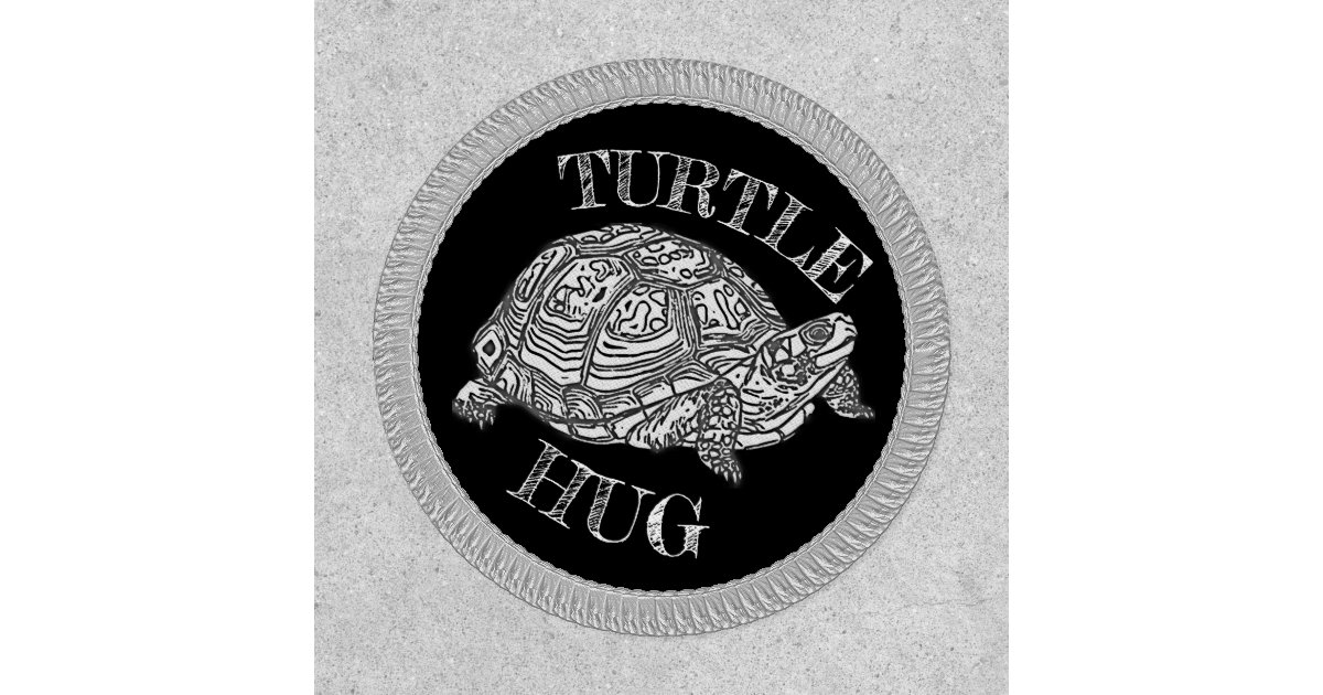 Fun Turtle Hug Black and White Animal Illustration Patch | Zazzle