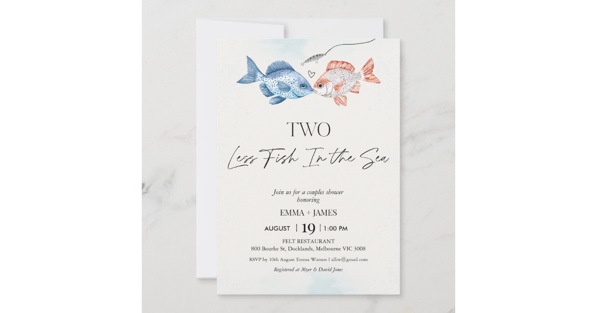 Fun Two Less Fish In Sea Bridal Couples Shower In Invitation | Zazzle
