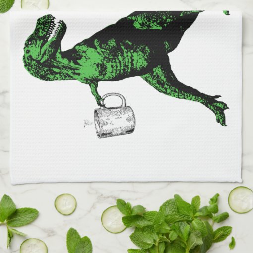 Fun Tyrannosaurus Rex drinking tea: A Tea-Rex… Towel | Zazzle