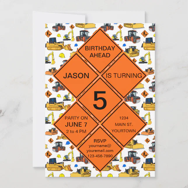 Fun Unique Construction Zone Road Signs Birthday Invitation | Zazzle