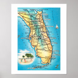 Fun Vintage Florida Map Poster | Zazzle
