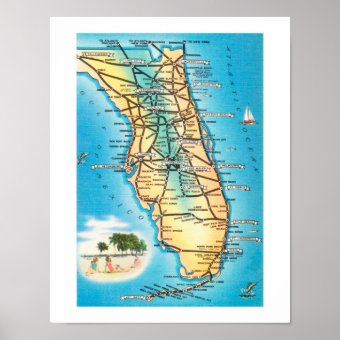 Fun Vintage Florida Map Poster | Zazzle