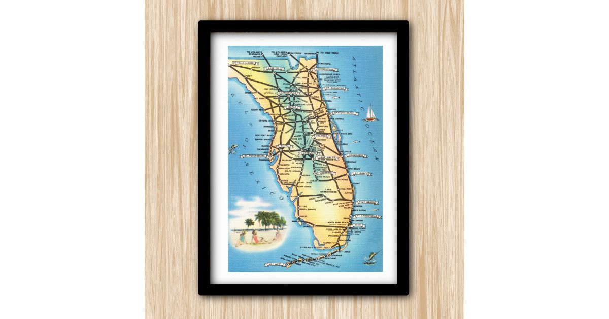 Fun Vintage Florida Map Poster | Zazzle