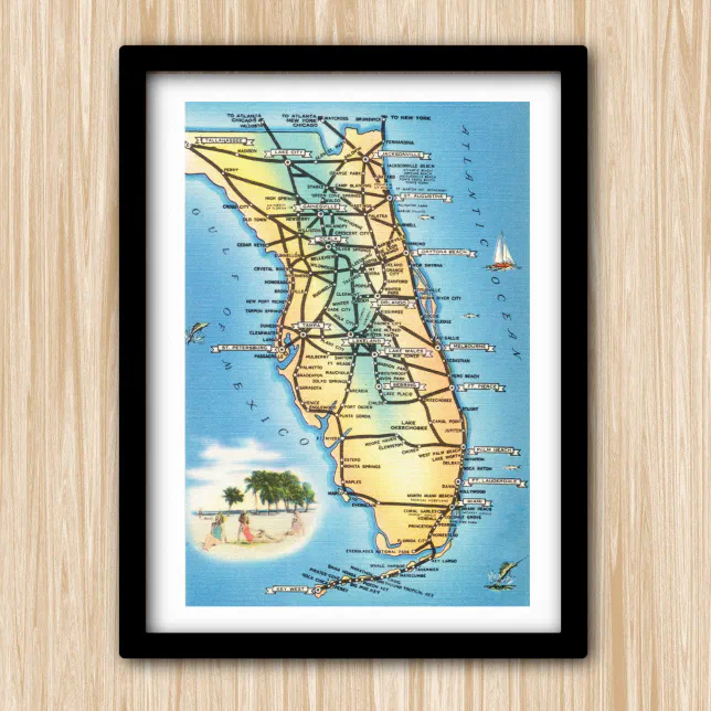 Fun Vintage Florida Map Poster | Zazzle
