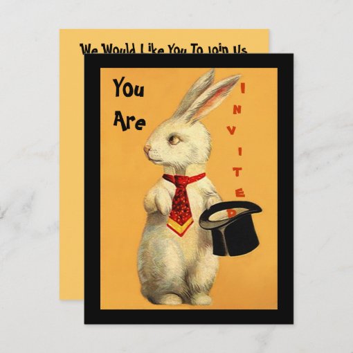 Fun Vintage Magic Show Rabbit & Top Hat Invitation | Zazzle