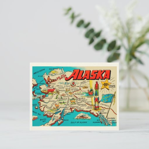Fun vintage map of Alaska Postcard | Zazzle