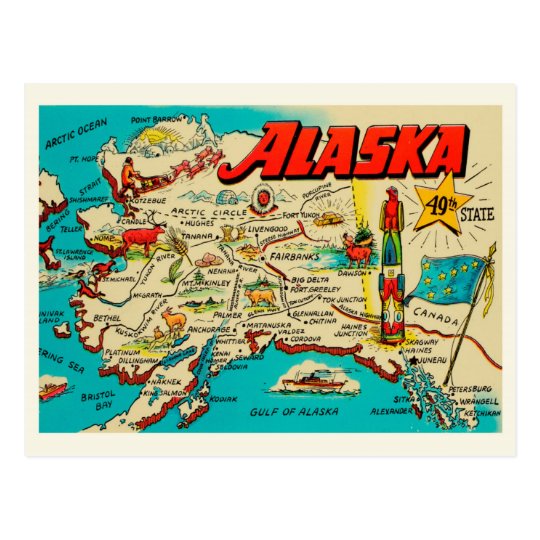 Fun vintage map of Alaska Postcard | Zazzle.com
