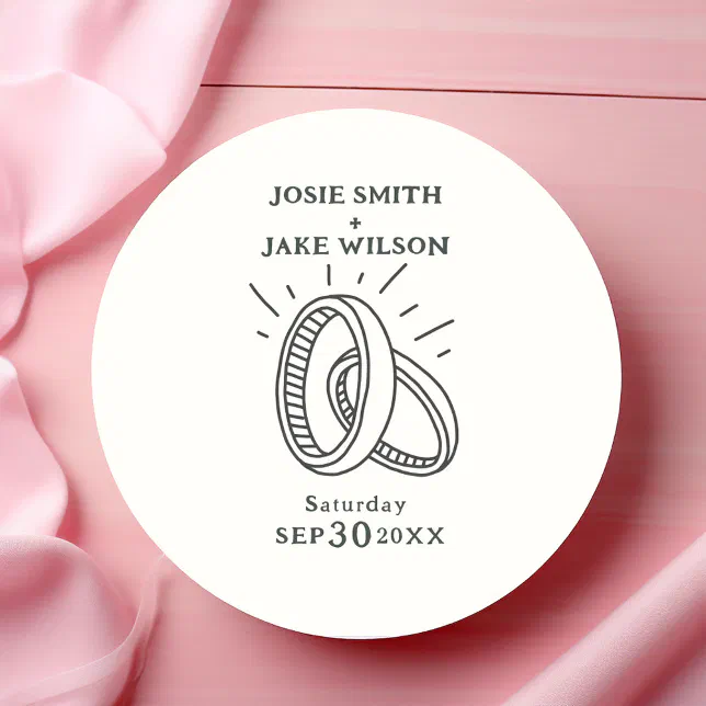 Fun wedding rings wedding classic round sticker | Zazzle