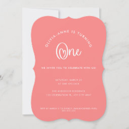 Fun Whimsical Pink Heart Script First Birthday Invitation | Zazzle