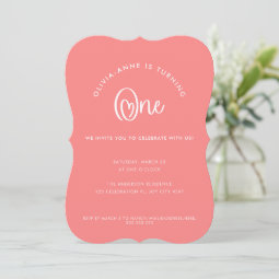 Fun Whimsical Pink Heart Script First Birthday Invitation | Zazzle