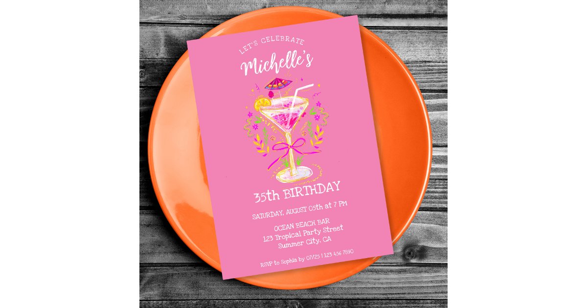 Fun Whimsical Summer Cocktail Birthday Party Invitation | Zazzle