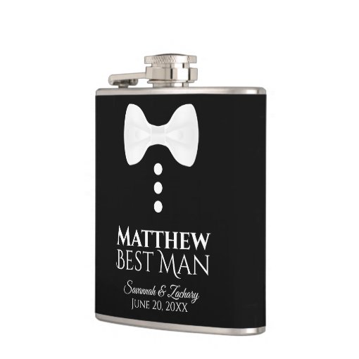 Fun White Bow Tie Tuxedo Best Man Wedding Flask | Zazzle