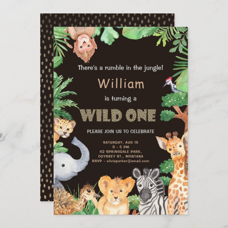 Fun Wild One Jungle Boy First Birthday Invitation | Zazzle
