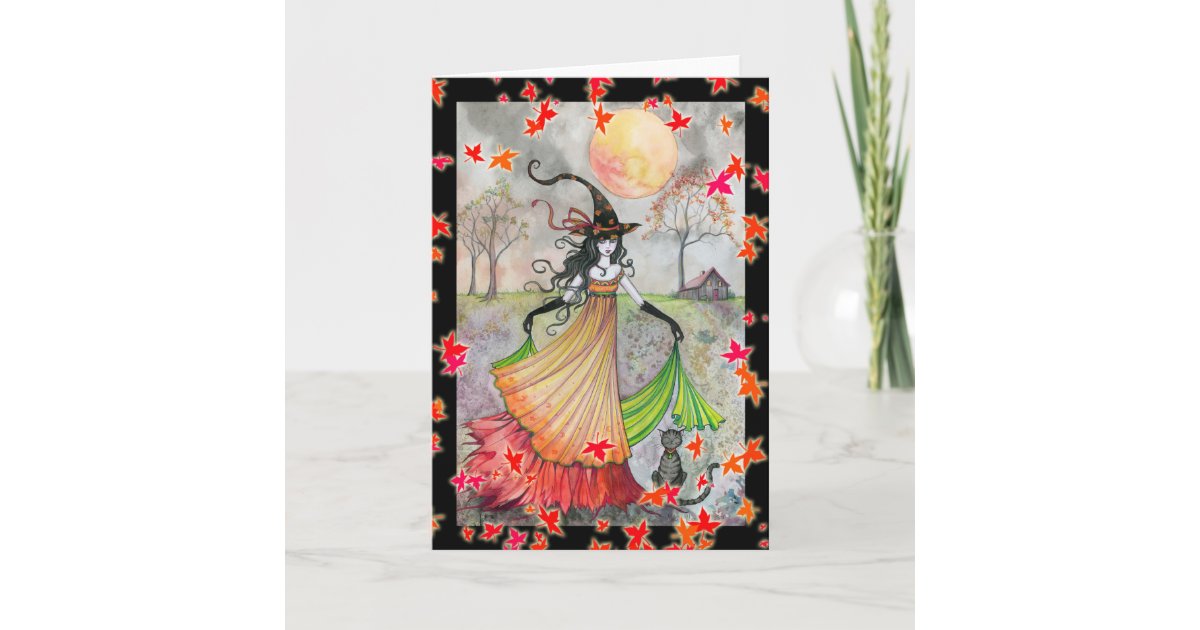 Fun Witch and Cat Halloween Card | Zazzle