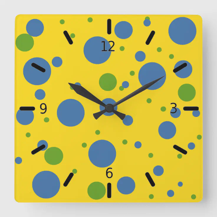 Fun Yellow, Green and Blue Spotted Wall Clock | Zazzle