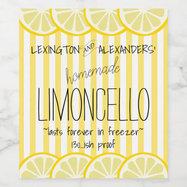 Fun Yellow Striped Limoncello Bottle Label | | Zazzle