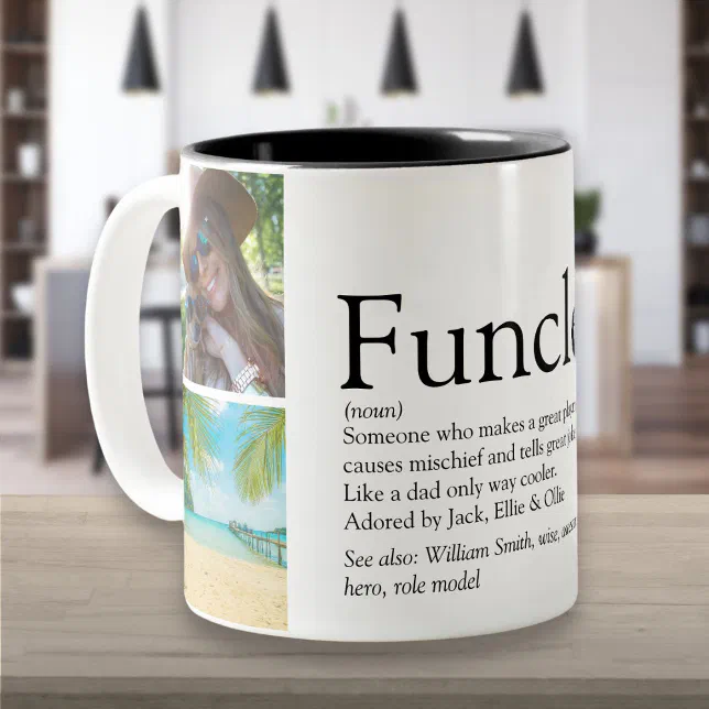 Funcle, Uncle Definition 4 Photo Collage Two-Tone Coffee Mug | Zazzle