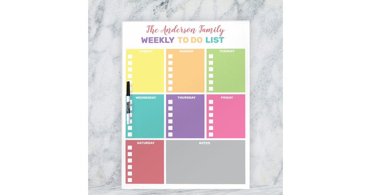 Functional Colorful Family To Do List Planner Dry Erase Board | Zazzle