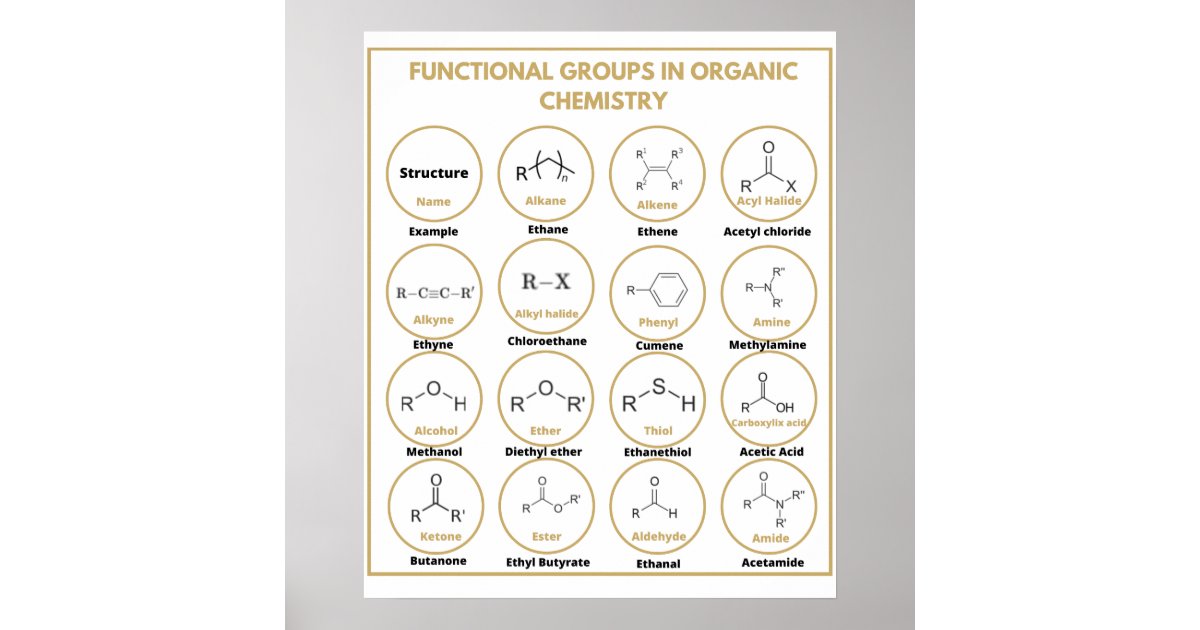 Functional groups of chemistry poster | Zazzle