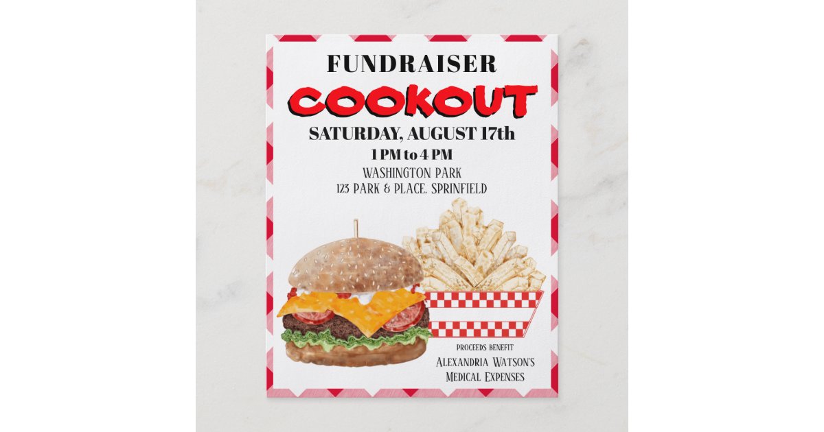 Fundraiser Cookout Barbecue Fast Food Gingham Flyer | Zazzle