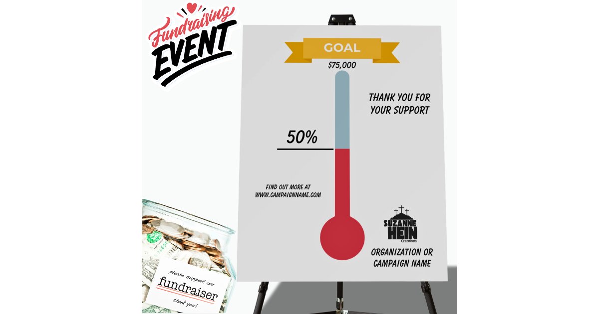 Fundraising 50% Progress Thermometer Chart Foam Board | Zazzle