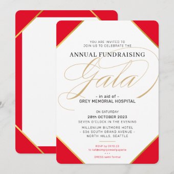 FUNDRAISING GALA BALL elegant event regal red gold Invitation | Zazzle