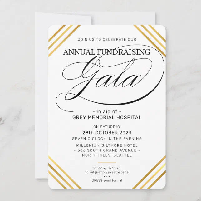 FUNDRAISING GALA elegant event fancy gold frame Invitation | Zazzle