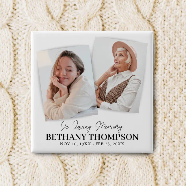 Funeral 2 Photo Memorial Tribute Button | Zazzle