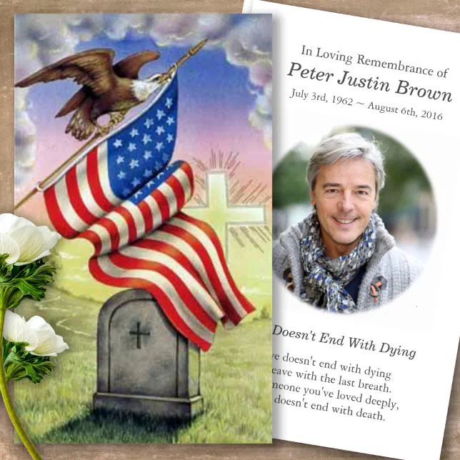 Funeral American Eagle Flag Prayer Sympathy Cards | Zazzle