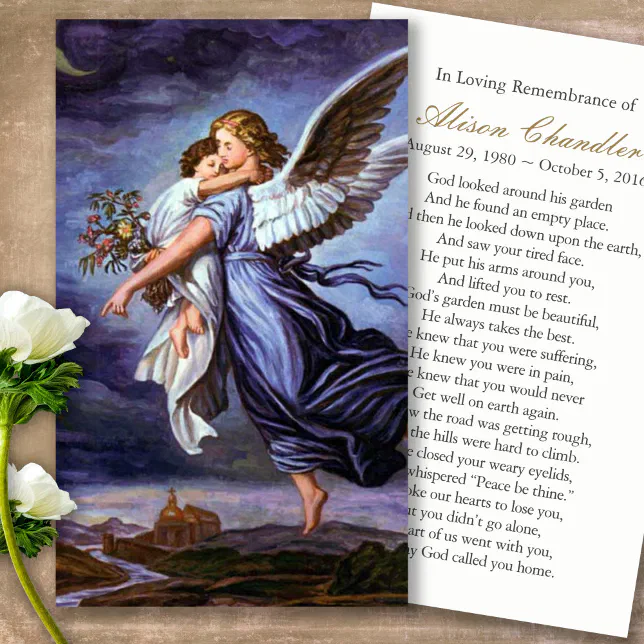 Funeral Angel Of The Lord Prayer Sympathy Cards | Zazzle