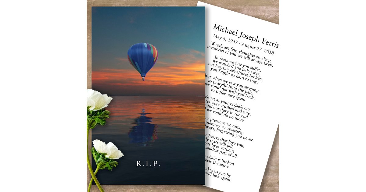 Funeral Balloon Memorial Prayer Sympathy Cards | Zazzle