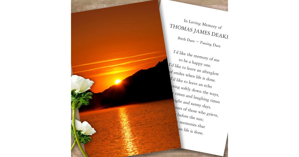 Funeral Bereavement Sunset Prayer Sympathy Card | Zazzle
