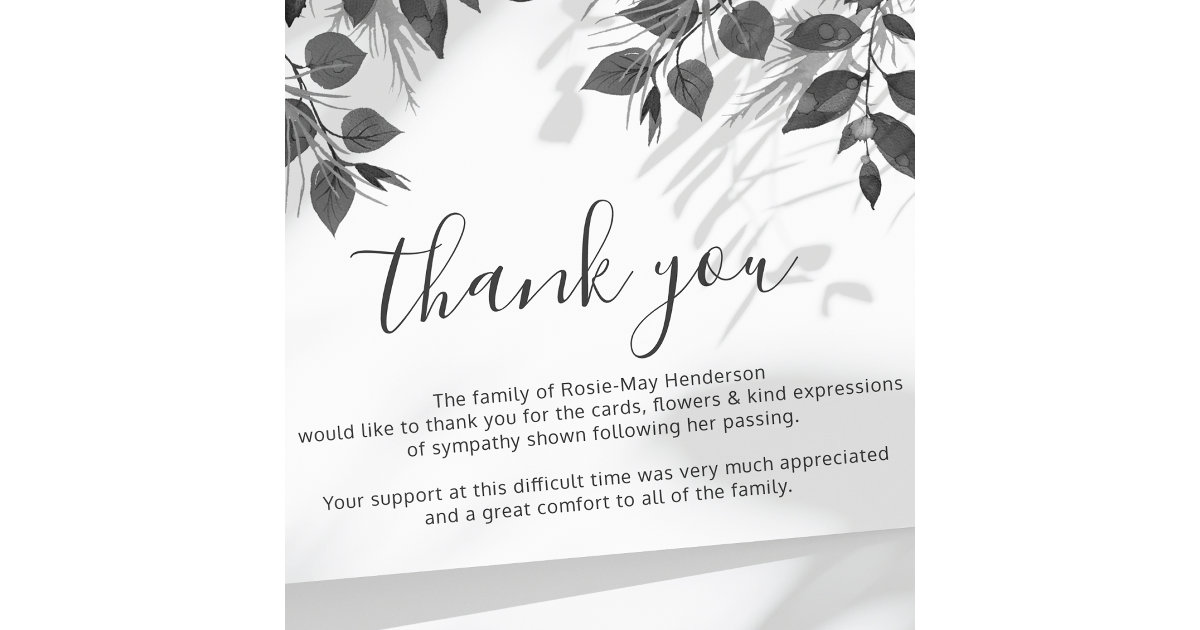 Funeral Bereavement Thank You Card | Zazzle