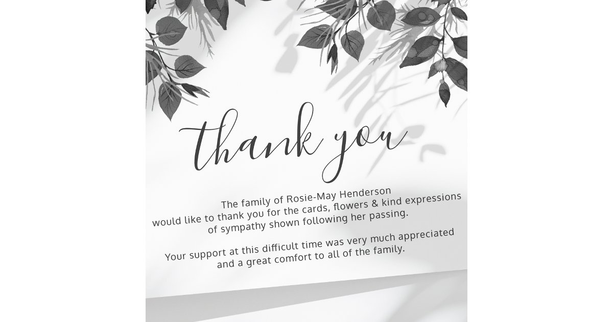 Funeral Bereavement Thank You Card | Zazzle