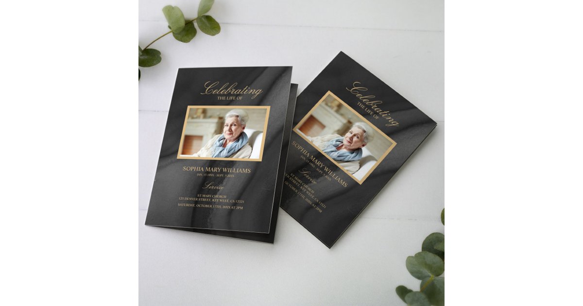 Funeral Black & Gold Calligraphy |Memorial Program | Zazzle