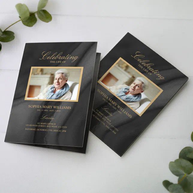 Funeral Black & Gold Calligraphy |Memorial Program | Zazzle
