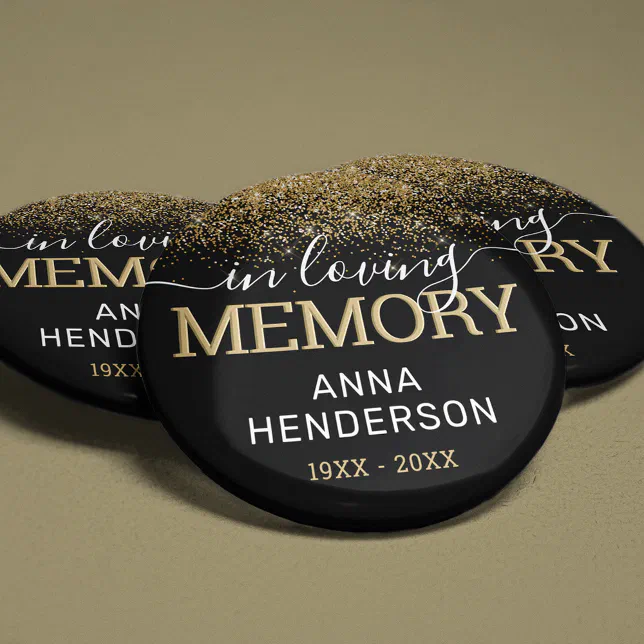 Funeral Black Gold Glitter Memorial Button | Zazzle