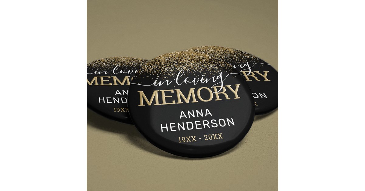 Funeral Black Gold Glitter Memorial Button | Zazzle