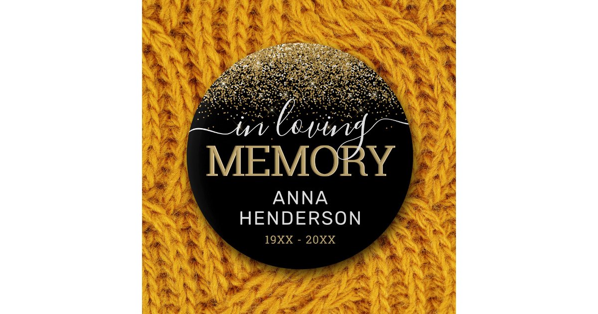 Funeral Black Gold Glitter Memorial Button | Zazzle